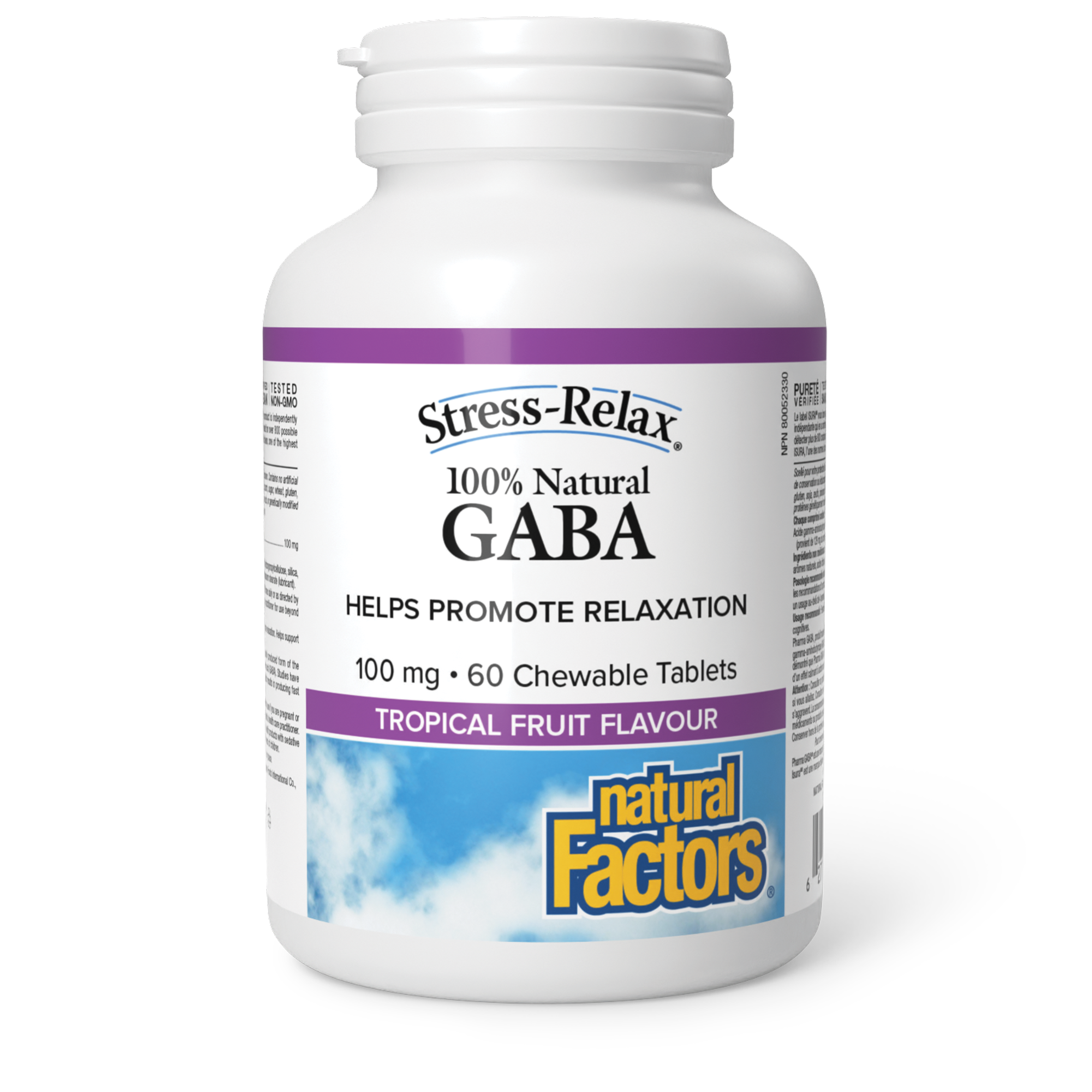 Natural Factors GABA 100 mg Tropical Fruit Flavour 60 Chewable Tablets ...