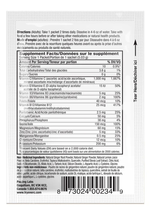 Ener-C Sugar Free Drink Mix 1,000mg of Vitamin C Lemon Ginger Flavour ...