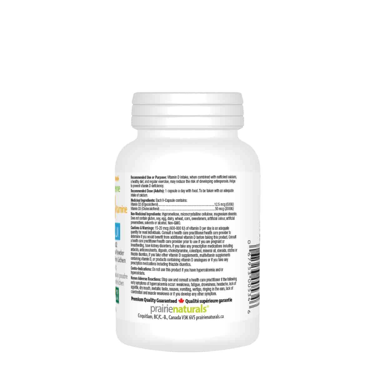 Prairie Naturals Vegan Vitamin D3| 2500IU 90 Veg. Caps – Natural Focus